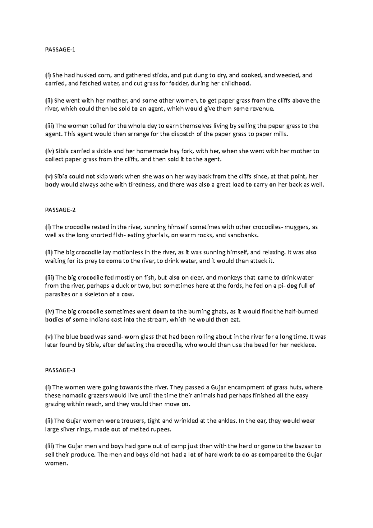 The blue bead - PASSAGE- (i) She had husked corn, and gathered sticks ...