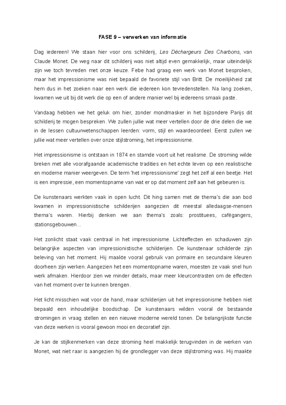 Tekst OC - Britt Febe Kirsn - FASE 9 – verwerken van informatie Dag ...