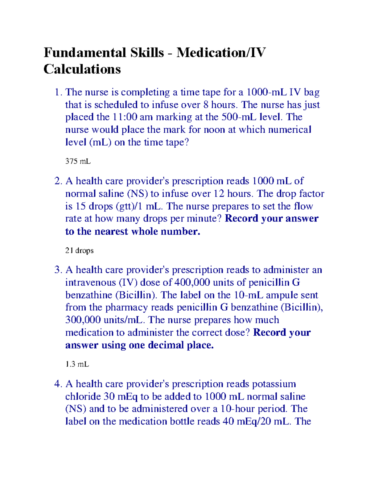 Medications Ivcalc - MEDS - Fundamental Skills - Medication/IV ...