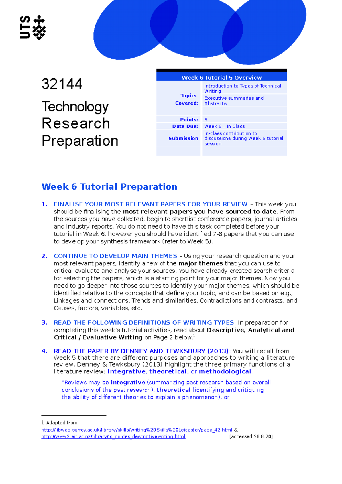 Week06 Tut05 Writing Summariesand Abstracts - 32144 Technology Research ...