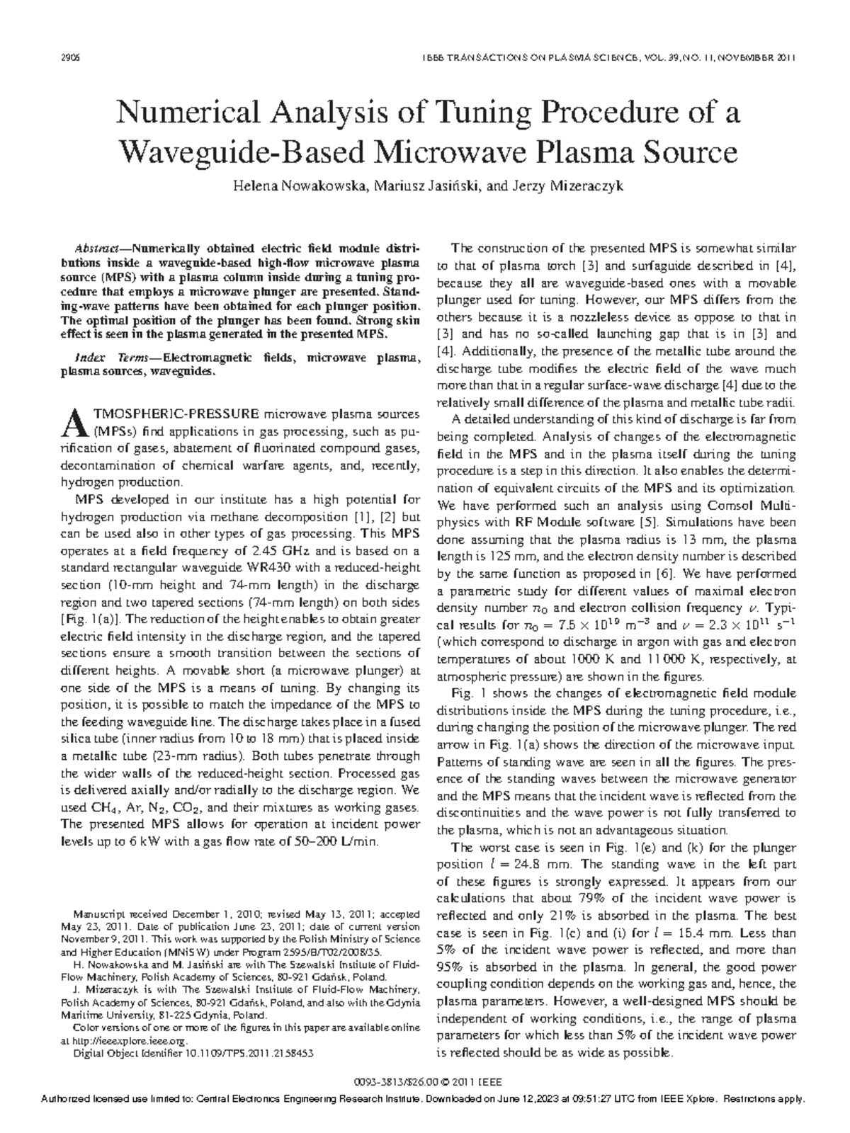 Numerical Analysis Of Tuning Procedure Of A Waveguide Based Microwave