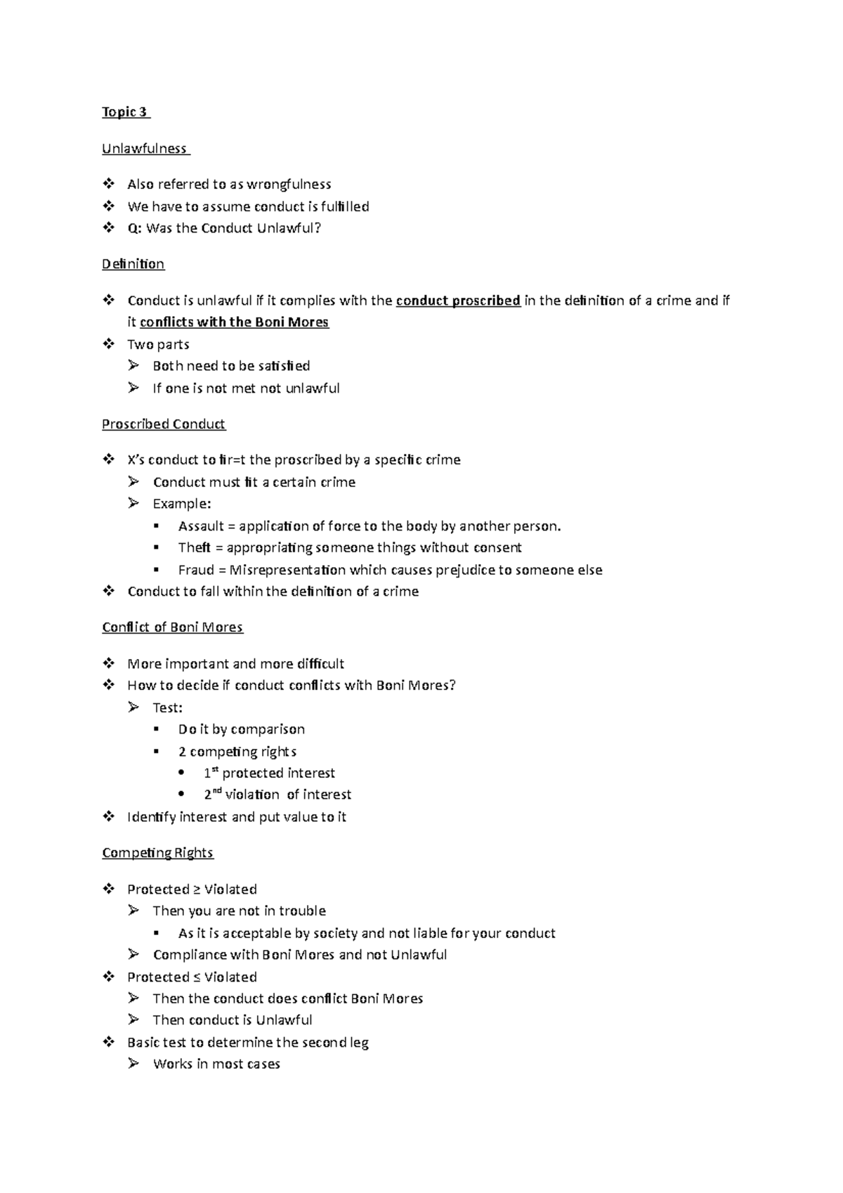 Topic 3 - lecture notes on the concept of unlawfulness. - Topic 3 ...