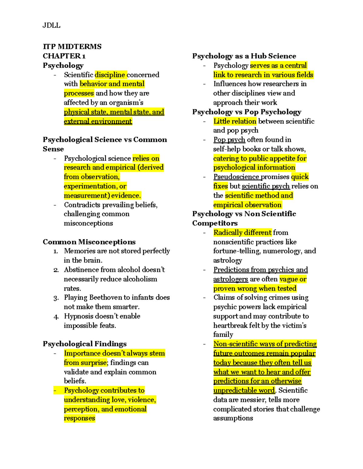 ITP-Reviewer - mamamoo - ITP MIDTERMS CHAPTER 1 Psychology - Scientific discipline concerned ...