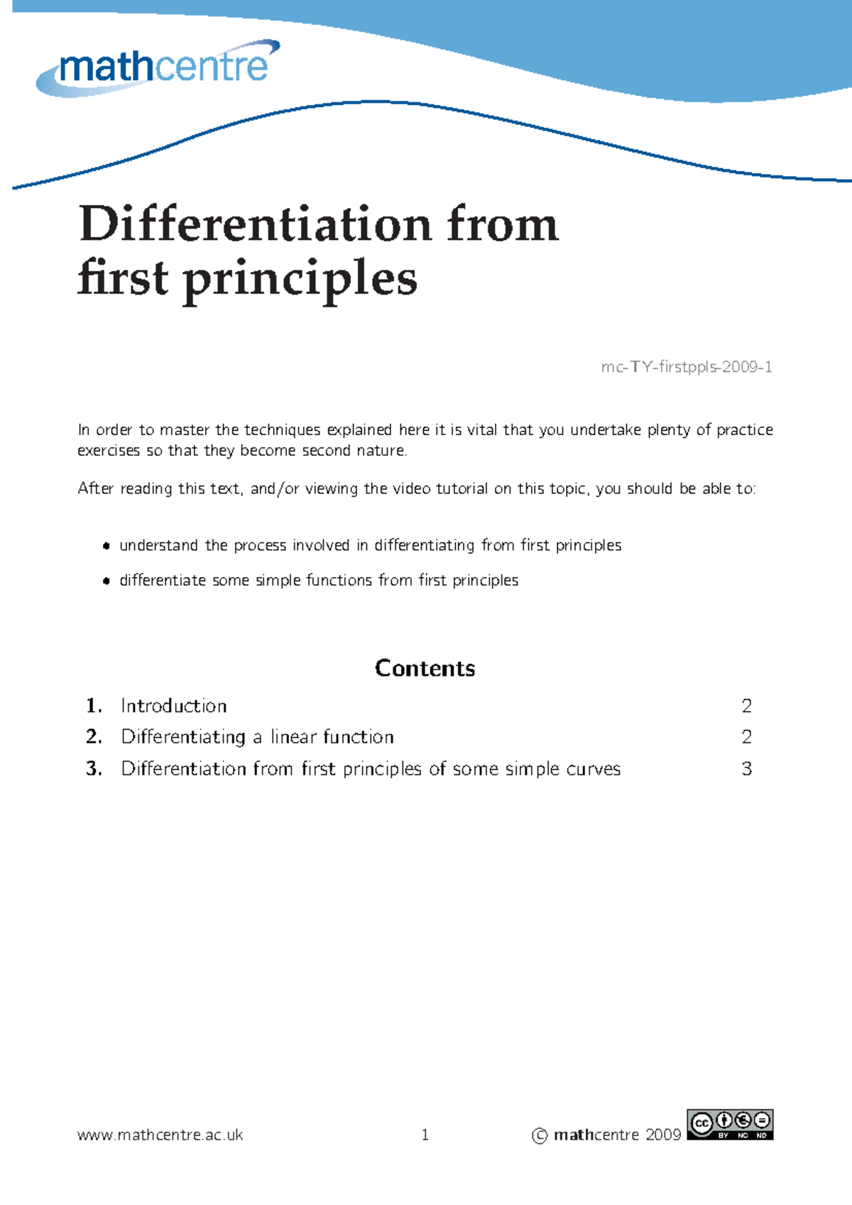 Differentiation - from First Principles - Help Sheet - Differentiation ...