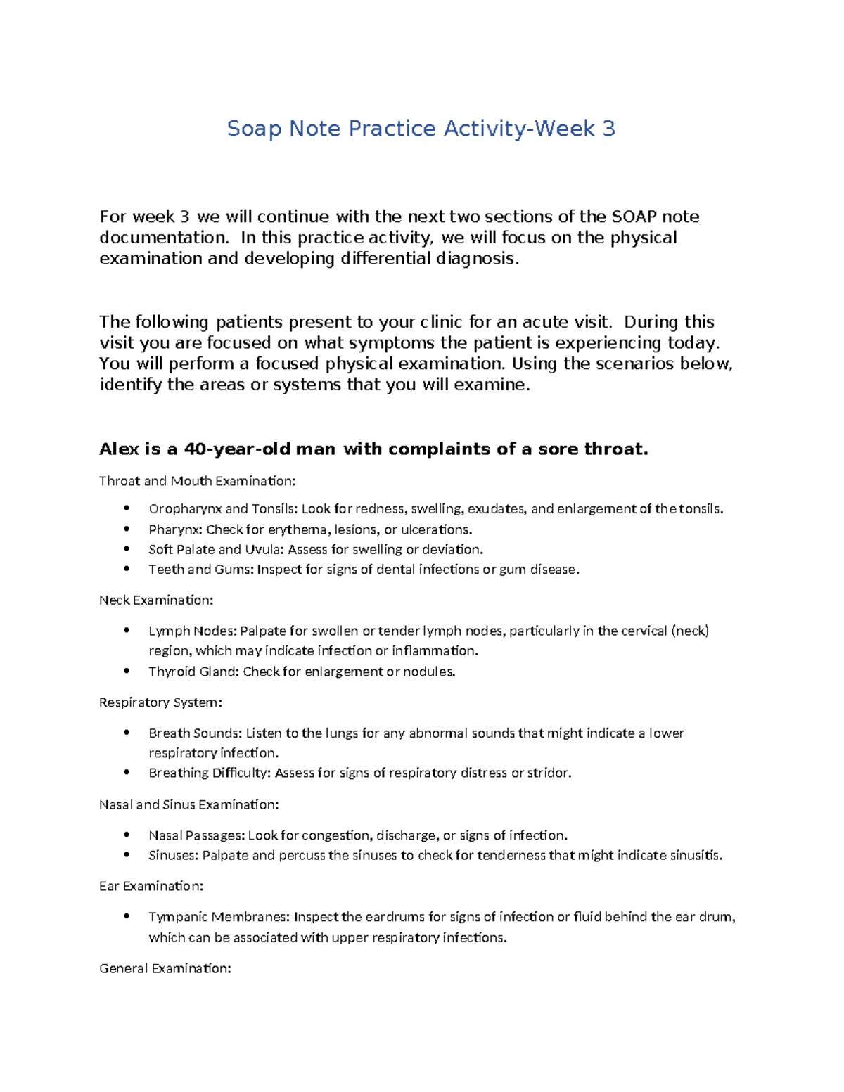 NUR612 Soap Note Practice Activity Week3 1 - Soap Note Practice Activity-Week 3 For week 3 we ...