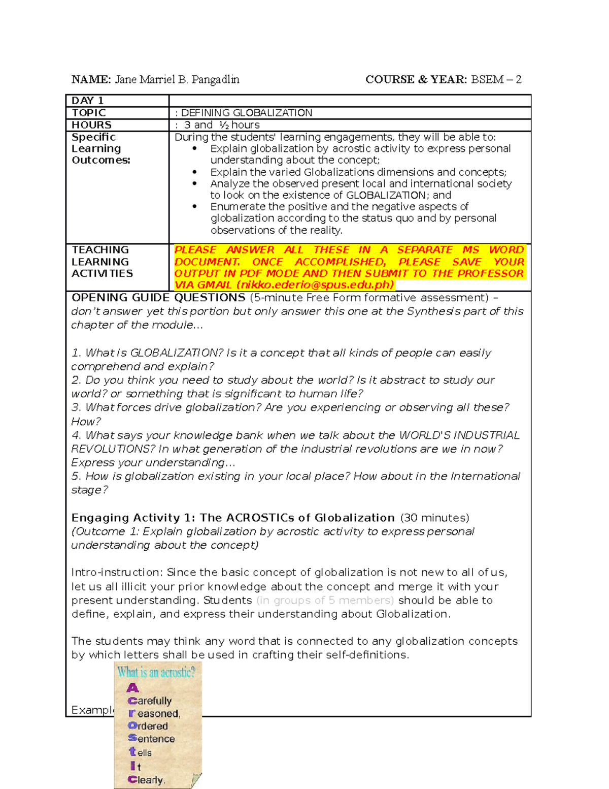 M1T1 Pangadlin BSEM2 TCW - NAME: Jane Marriel B. Pangadlin COURSE ...