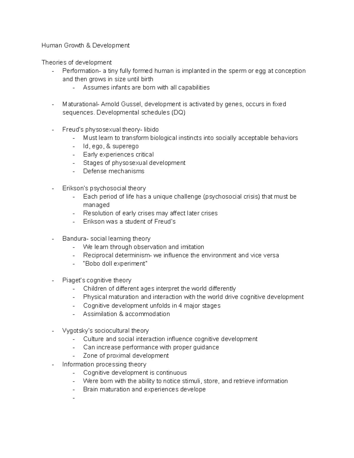 Human growth notes - Human Growth & Development Theories of development ...