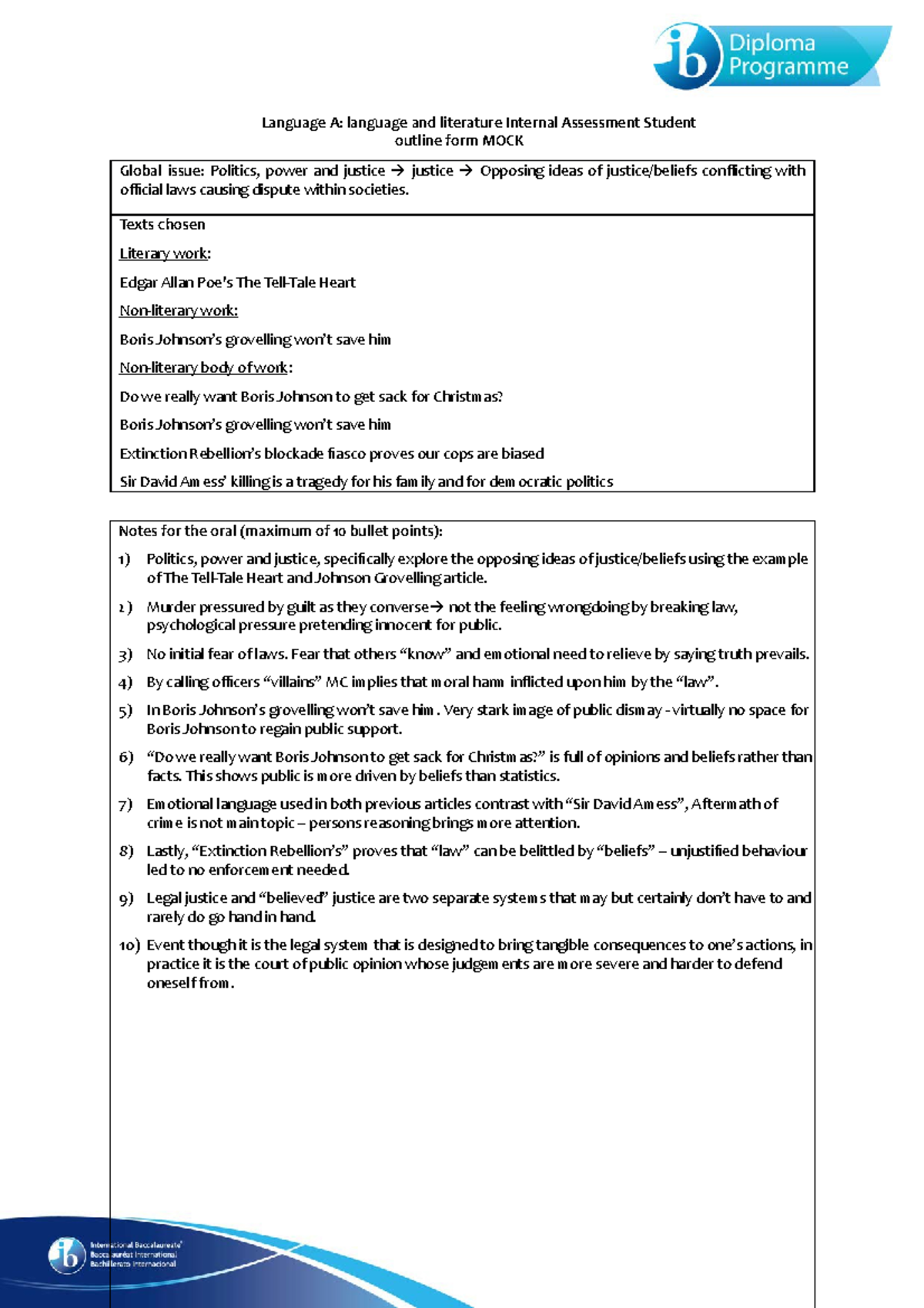 Mock IO Outline Maks H - Language A: language and literature Internal ...