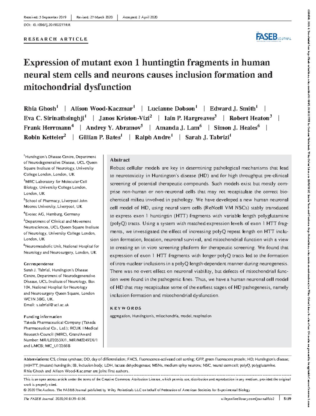 The Faseb Journal - 2020 - Ghosh - Expression of mutant exon 1 ...