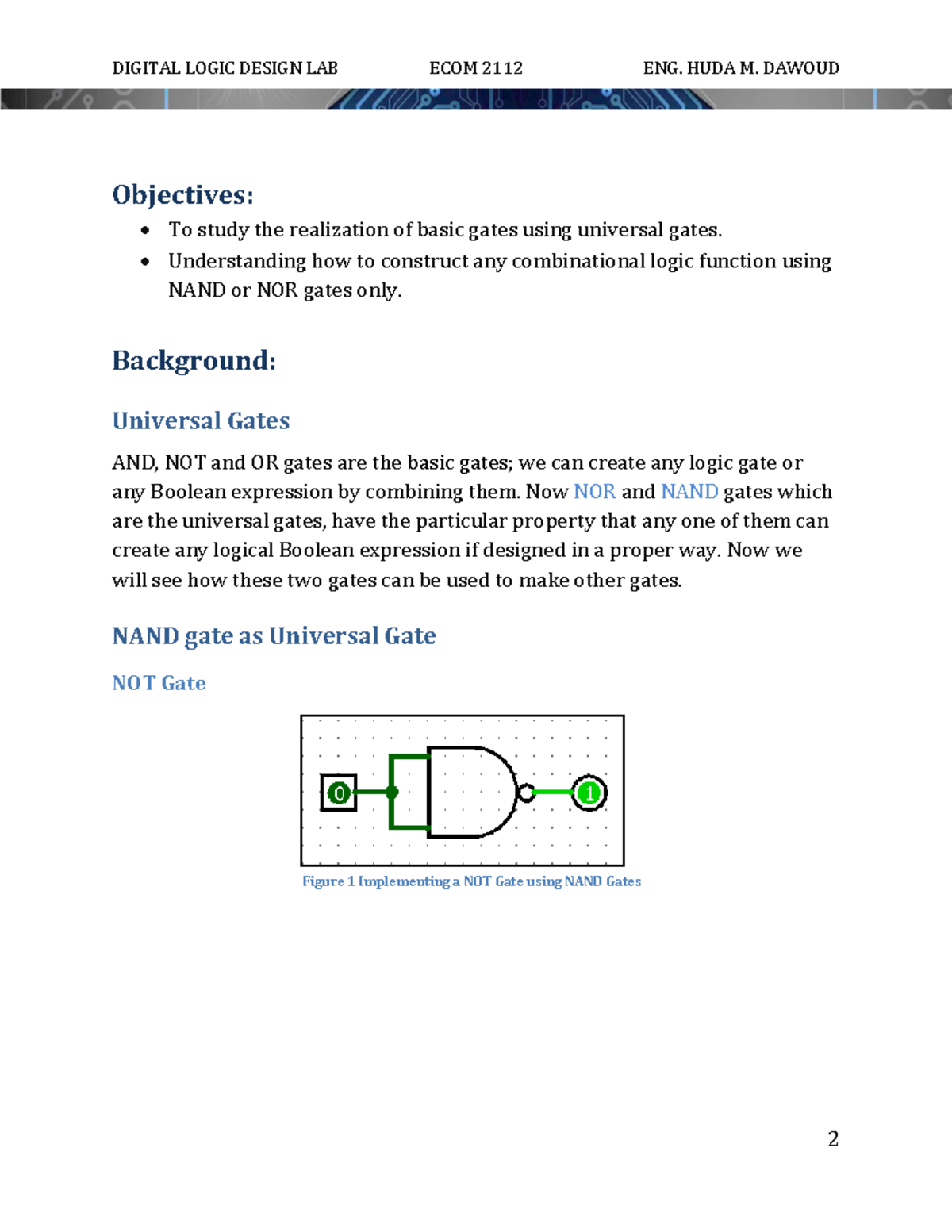 C.S.A. Universal Gates - Objectives: To study the realization of basic ...