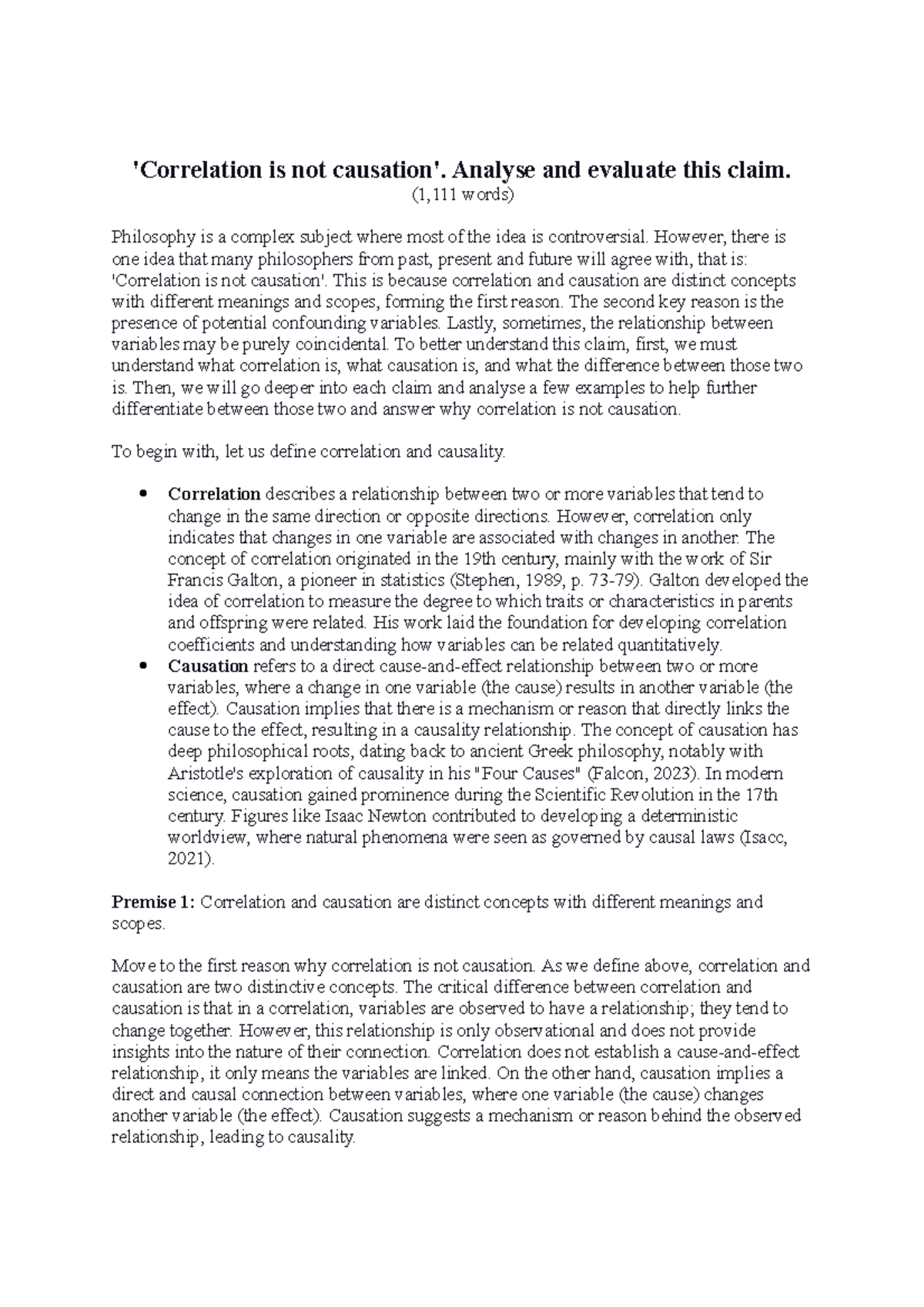 Correlation is not causation - Analyse and evaluate this claim. (1,111 ...