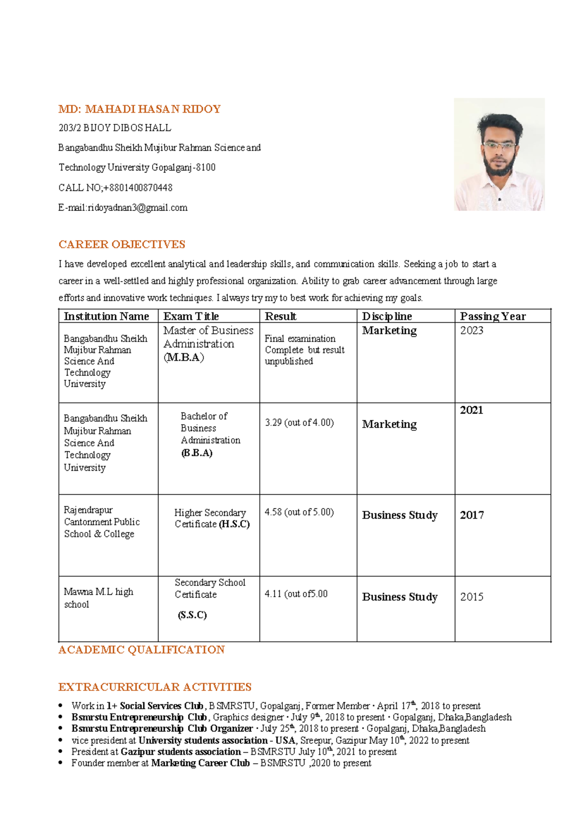 MD MRidul Biswas - MD: MAHADI HASAN RIDOY 203/2 BIJOY DIBOS HALL Bangabandhu Sheikh Mujibur ...