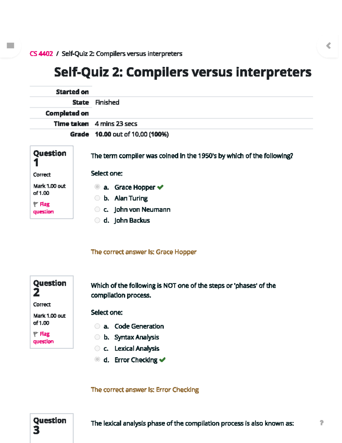 My second unit quiz two - CS 4402 - Studocu
