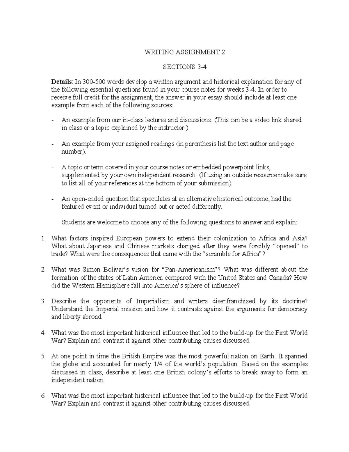 Writing Assignment 2 - Useful coursework - WRITING ASSIGNMENT 2 SECTIONS 3- Details: In 300-500 ...