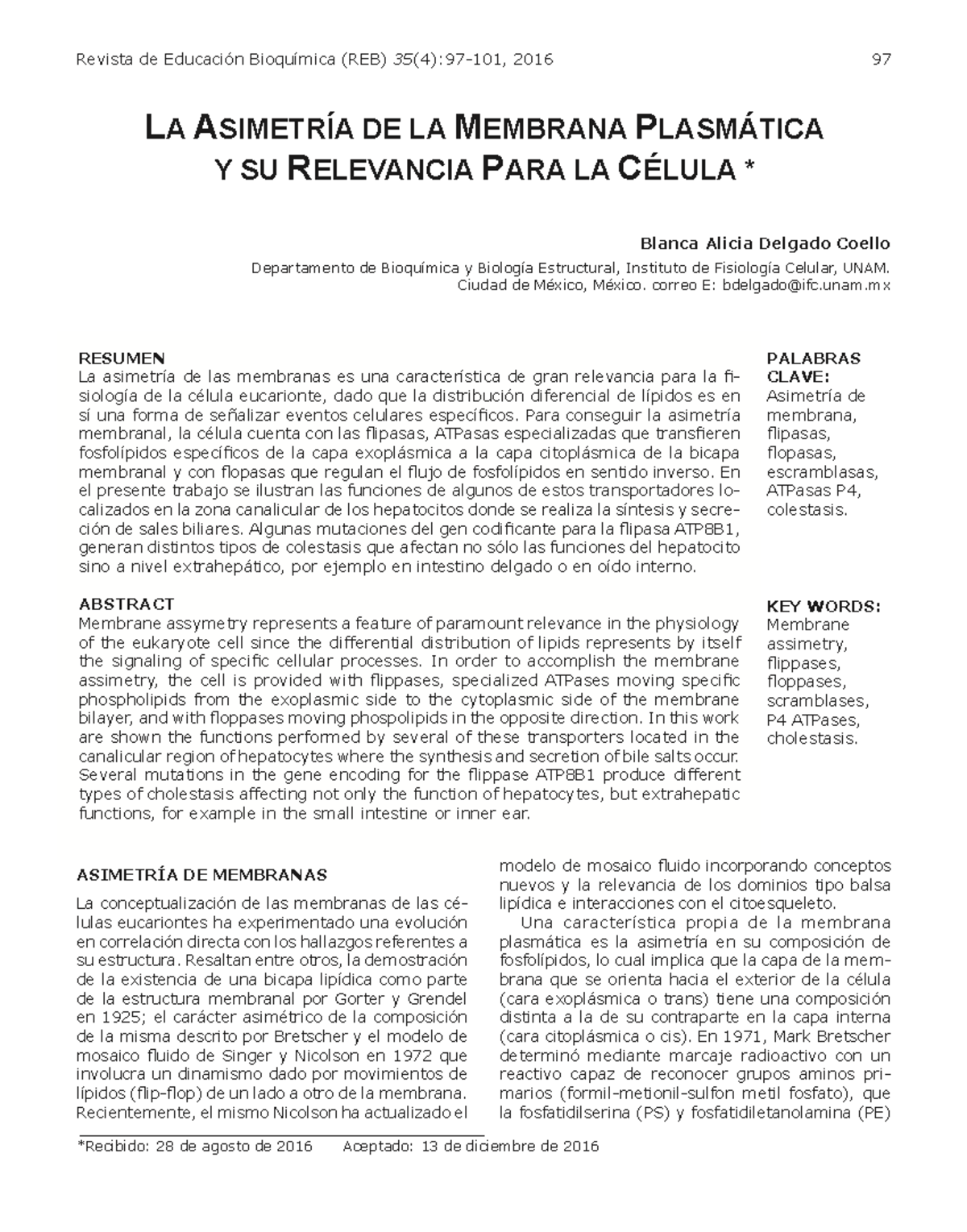 Lectura-La asimetría de la membrana plasmática - Blanca Alicia Delgado ...