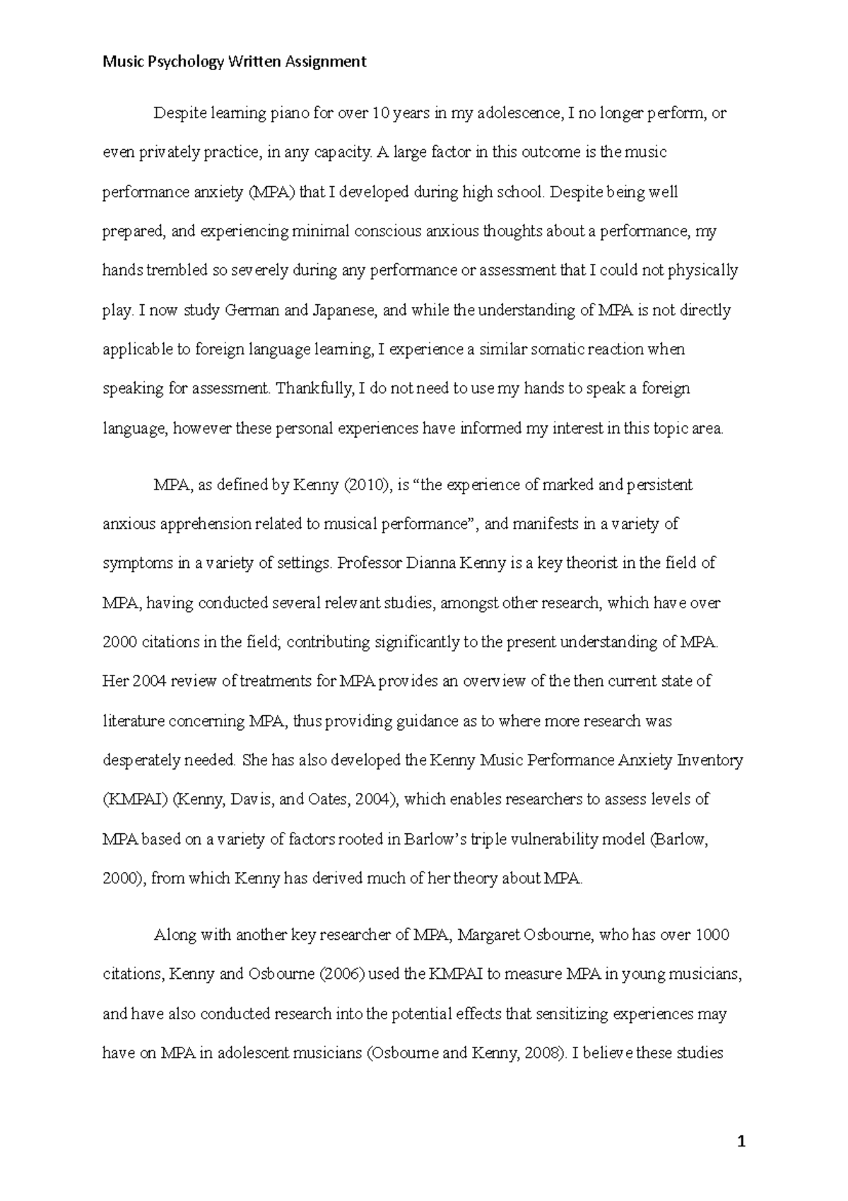 H1 assignment example 2 - Despite learning piano for over 10 years in ...