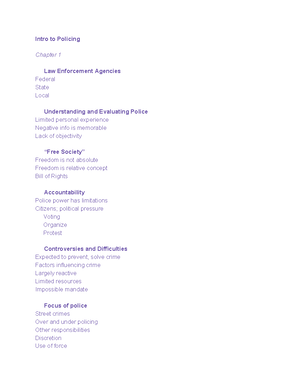 Intro to Policing - Lecture notes 1-3 - Intro to Policing Chapter 1 Law ...