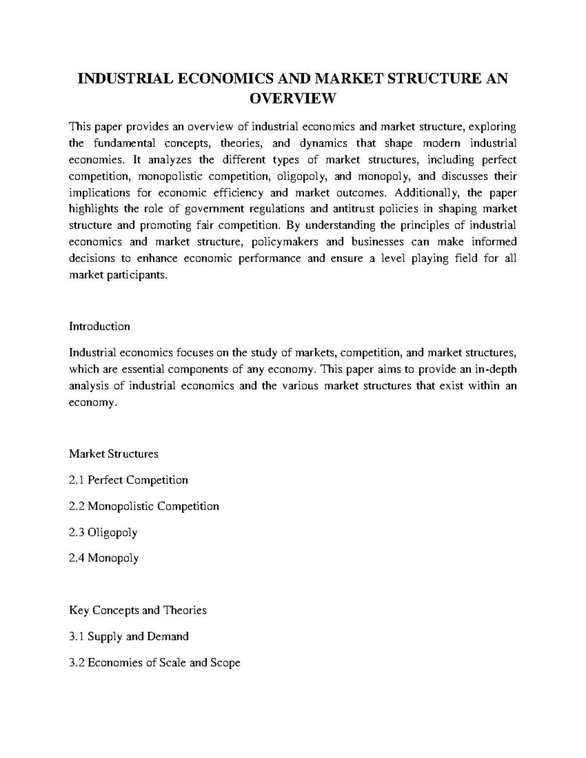 Industrial Economics AND Market Structure AN Overview - INDUSTRIAL ...