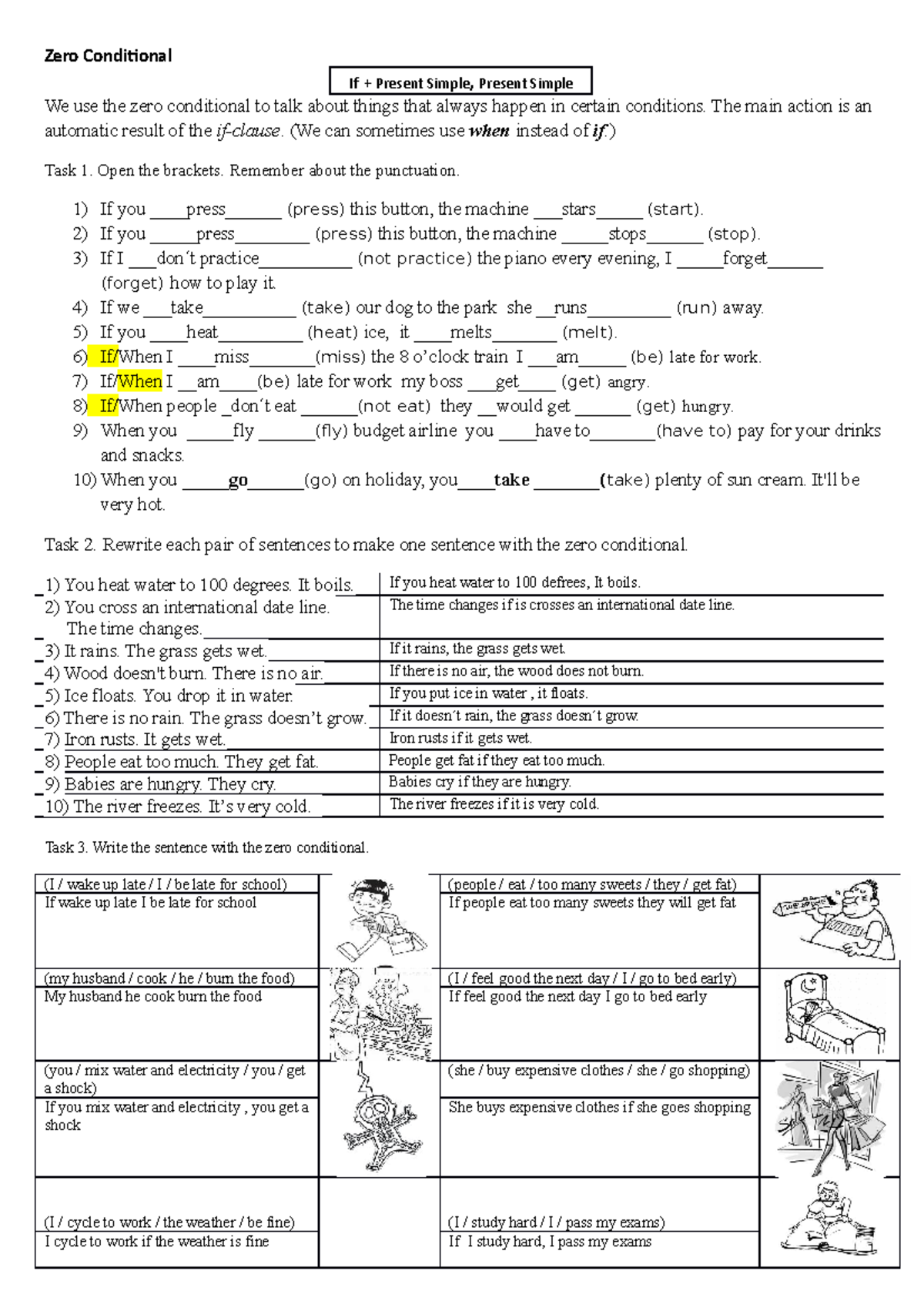 Zero-conditional worksheet-test 16 - Zero Conditional If + Present ...
