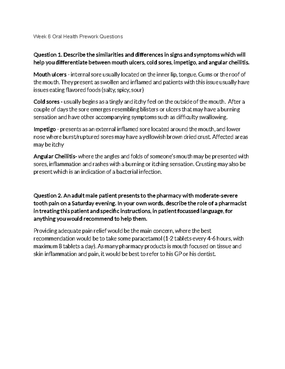 Week 6 Oral Health Prework Questions - Week 6 Oral Health Prework ...