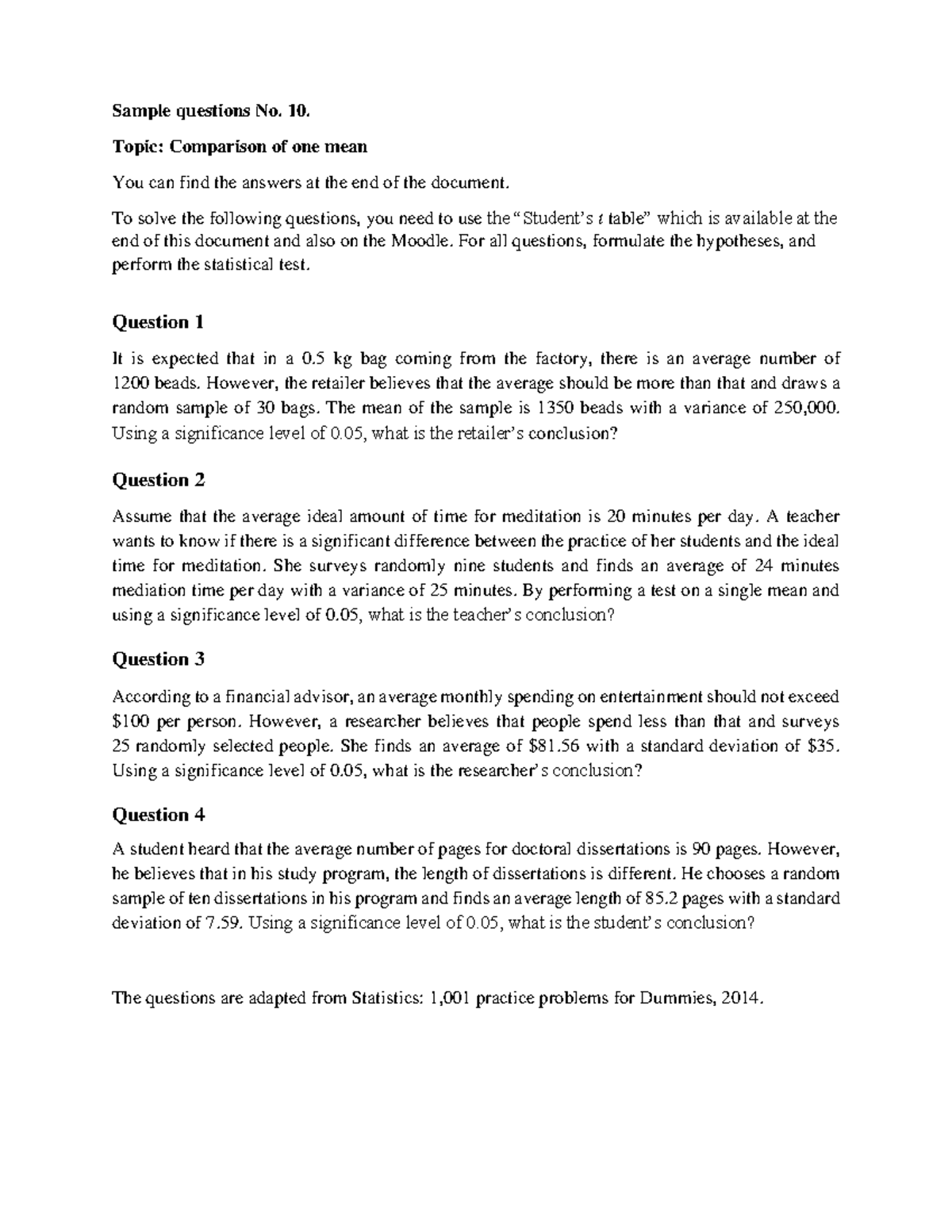 10. Sample questions - notes - Sample questions No. 10. Topic ...