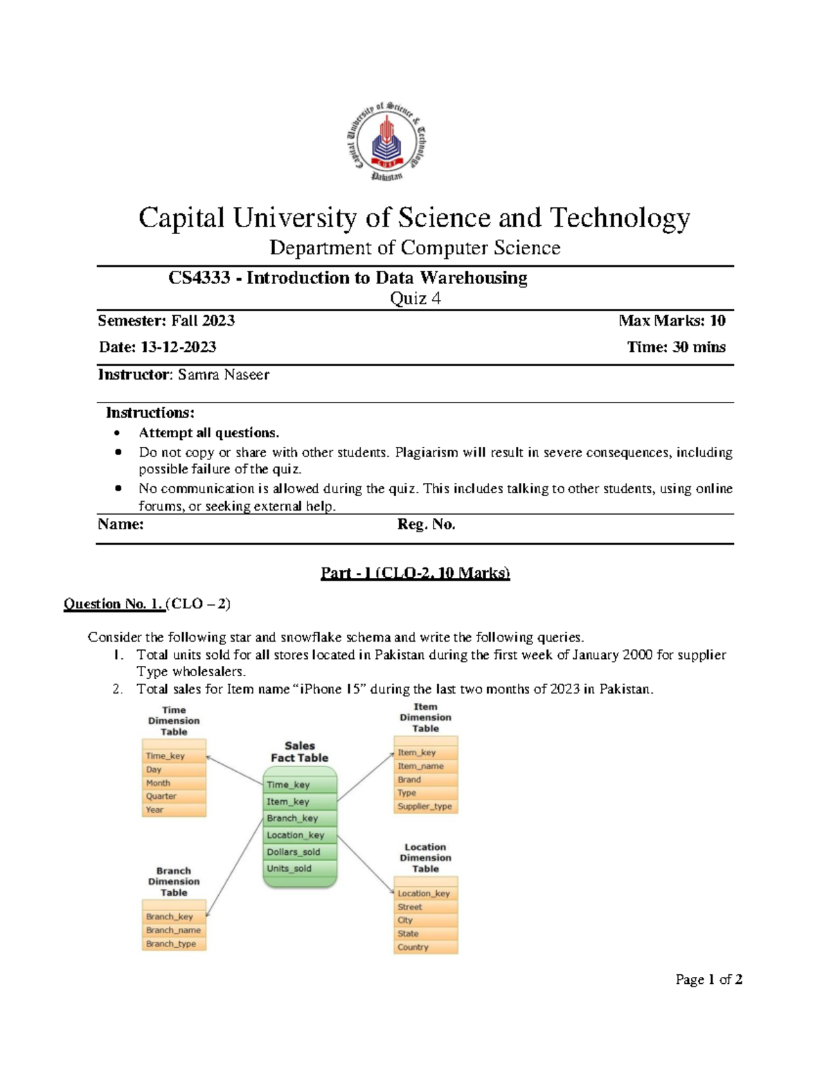 Quiz4version 2 - lecturer notes - Page 1 of 2 Capital University of ...