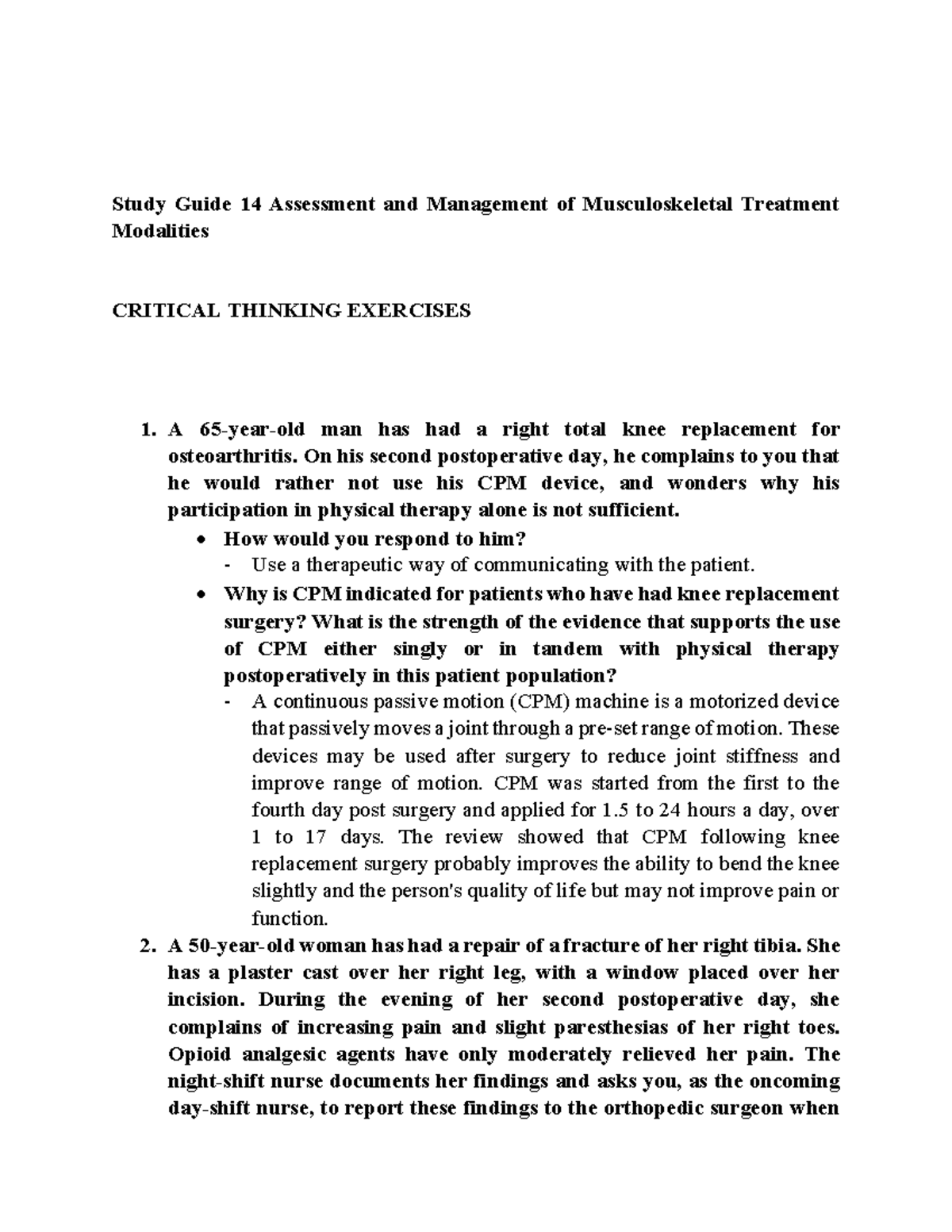Assessment and Management of Musculoskeletal Treatment Modalities ...