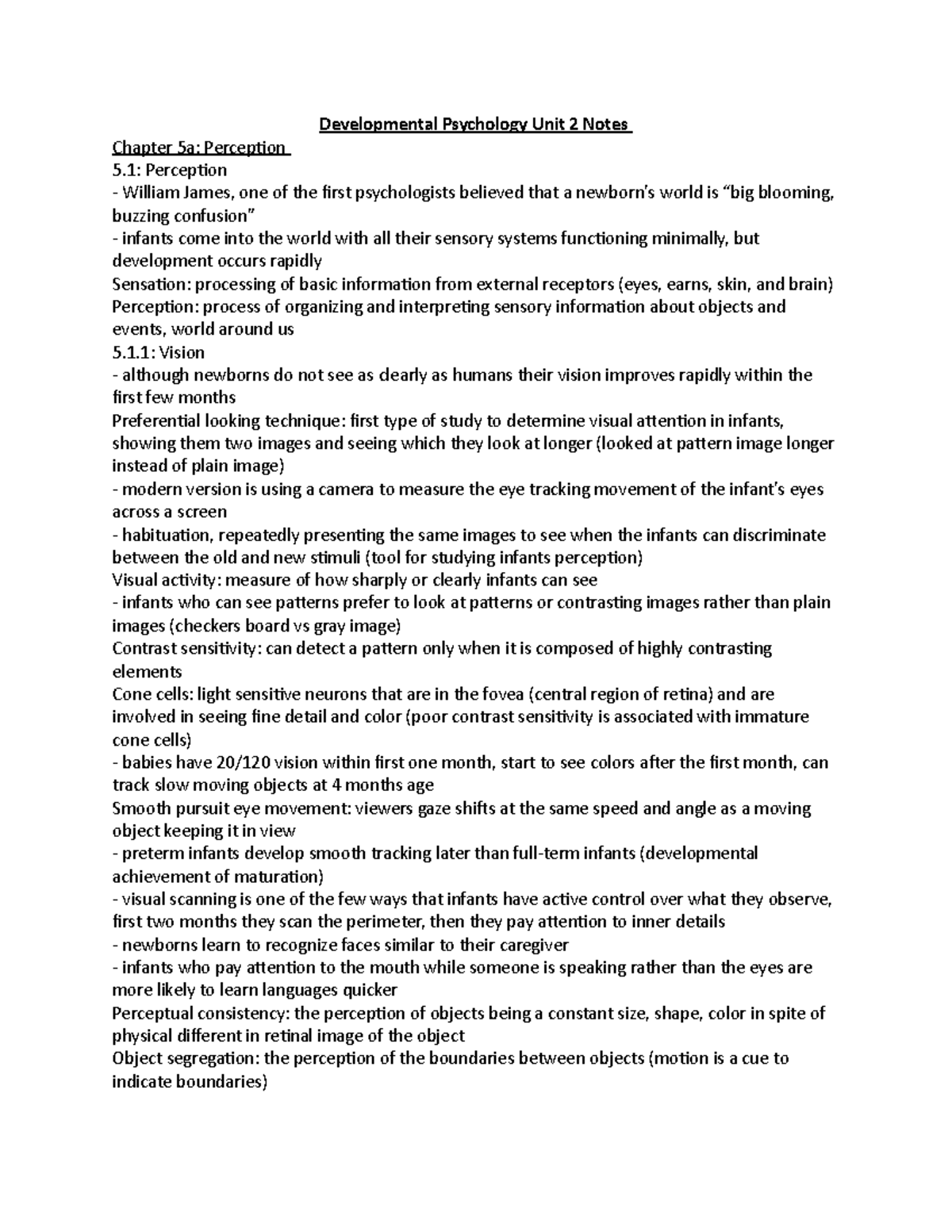 Developmental Psychology Unit 2 Notes - 1: Vision although newborns do ...