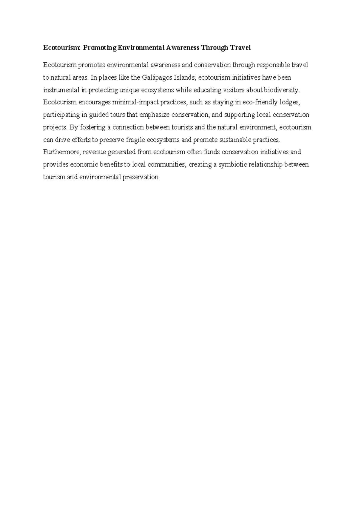 Ecotourism - tourism - Ecotourism: Promoting Environmental Awareness ...