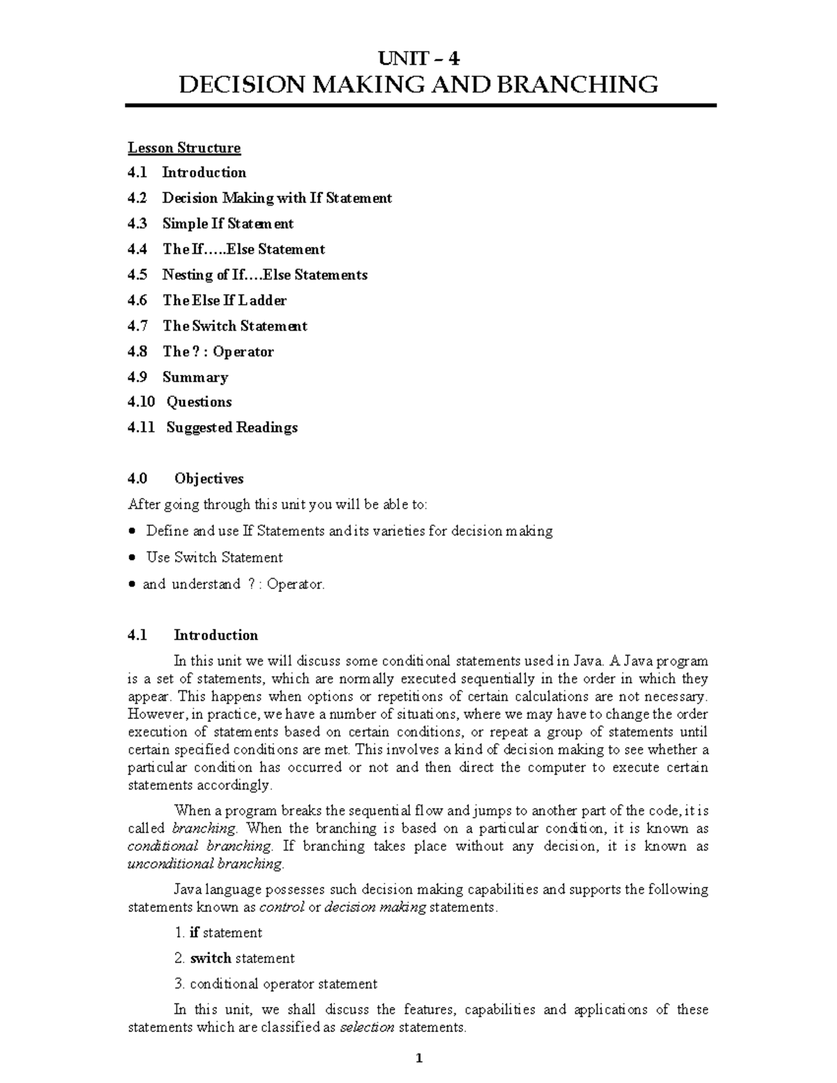 DECISION MAKING AND BRANCHING - UNIT – 4 DECISION MAKING AND BRANCHING Lesson Structure 4 - Studocu