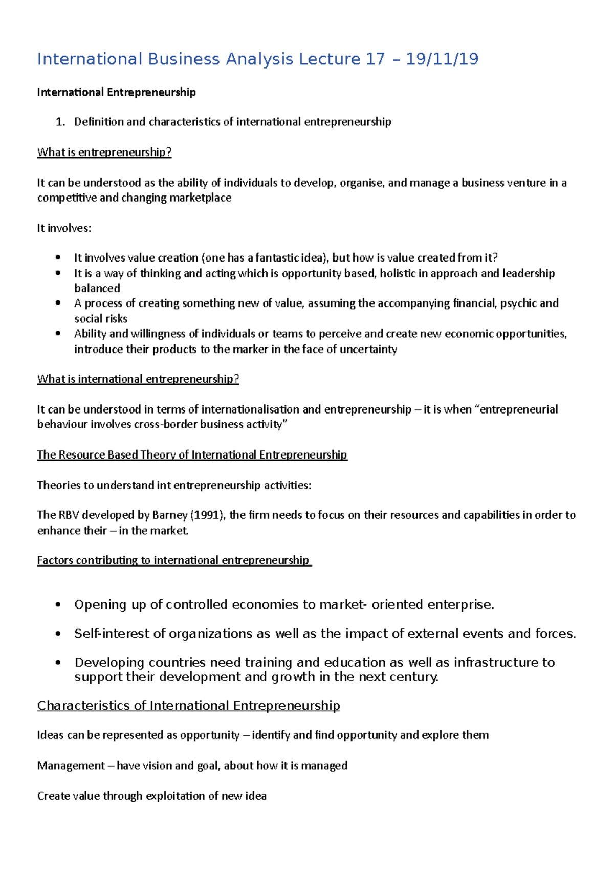 Lecture 17 - 19/11/19 - International Business Analysis Lecture 17 – 19 ...