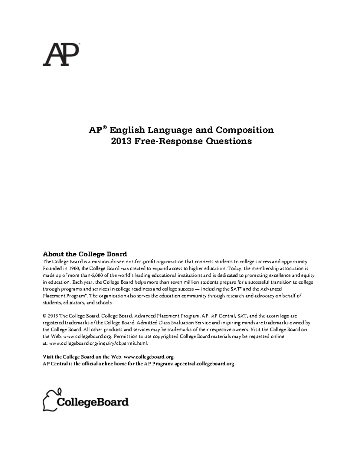 APLang 2013 - AP Language 2013 - AP English Language and Composition ...