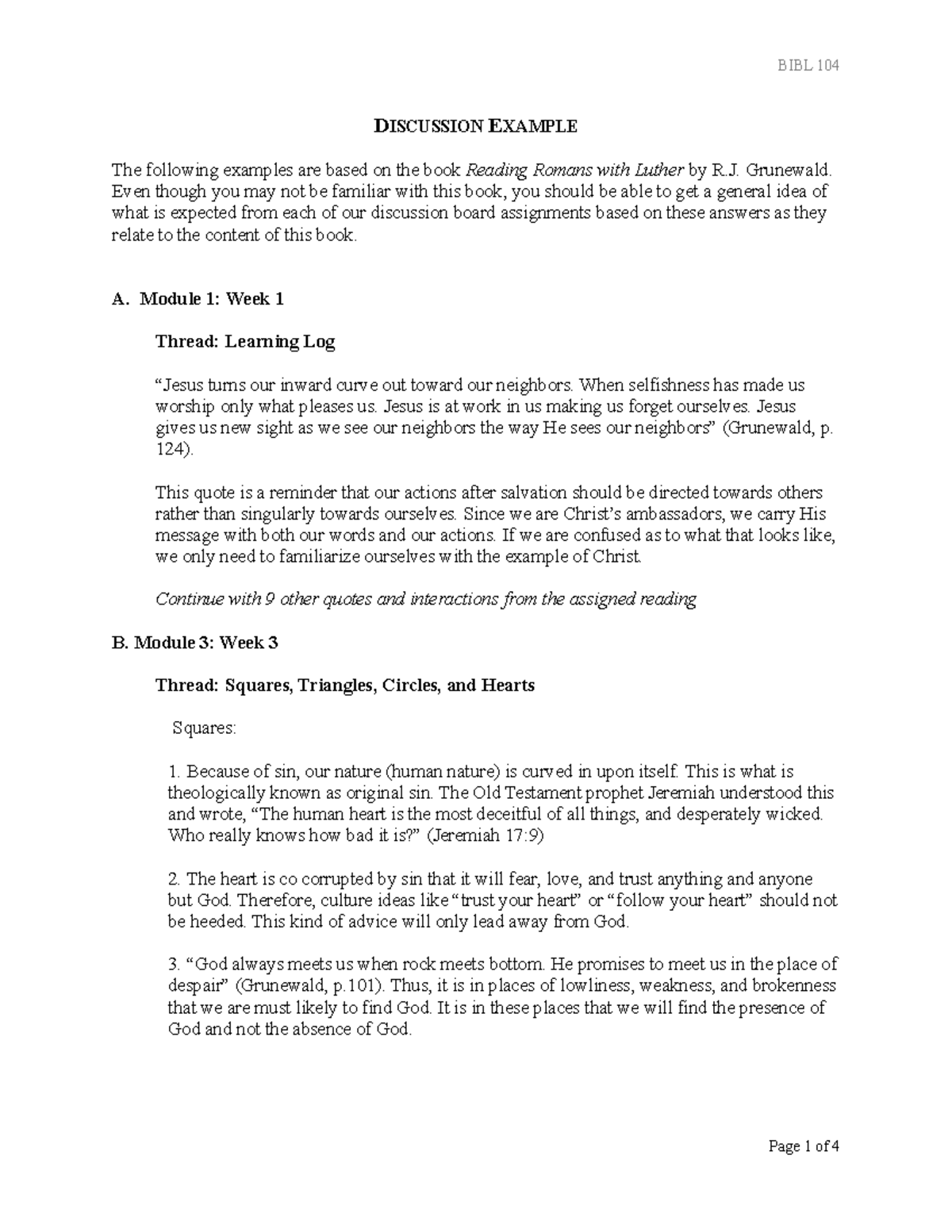 Discussion Examples - all modules - DISCUSSION EXAMPLE The following ...