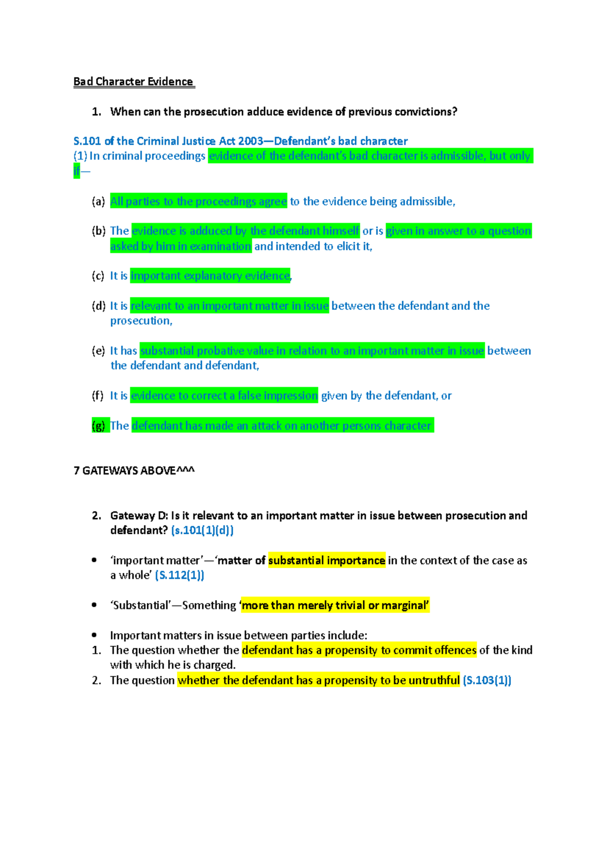 Bad Character Evidence notes - 7306LAWLP - LJMU - Studocu