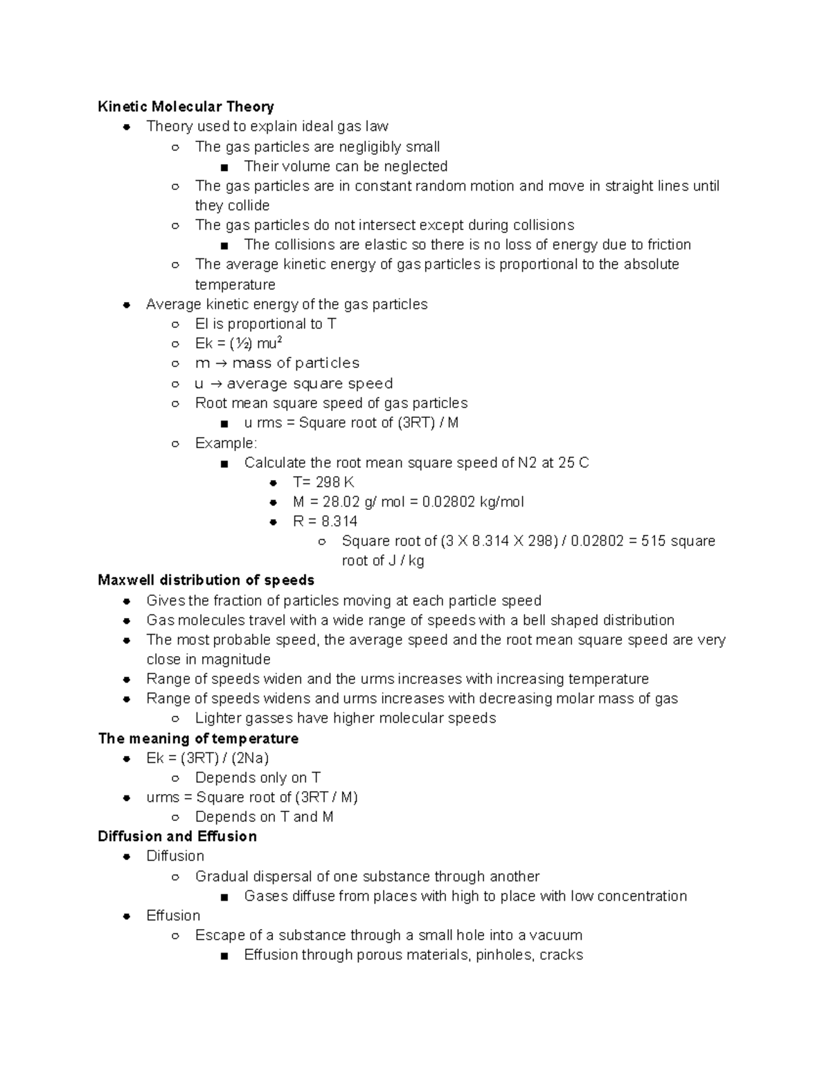Chem 10 9 17 - Lecture notes 21 - Kinetic Molecular Theory Theory used ...