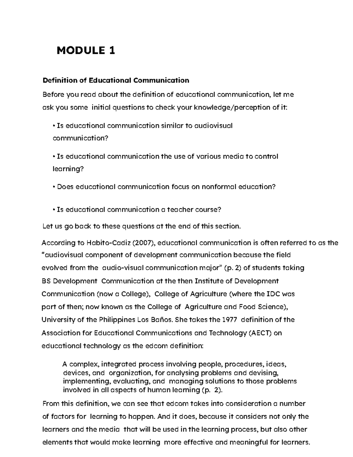 Module 1 - MODULE 1 Definition of Educational Communication Before you ...