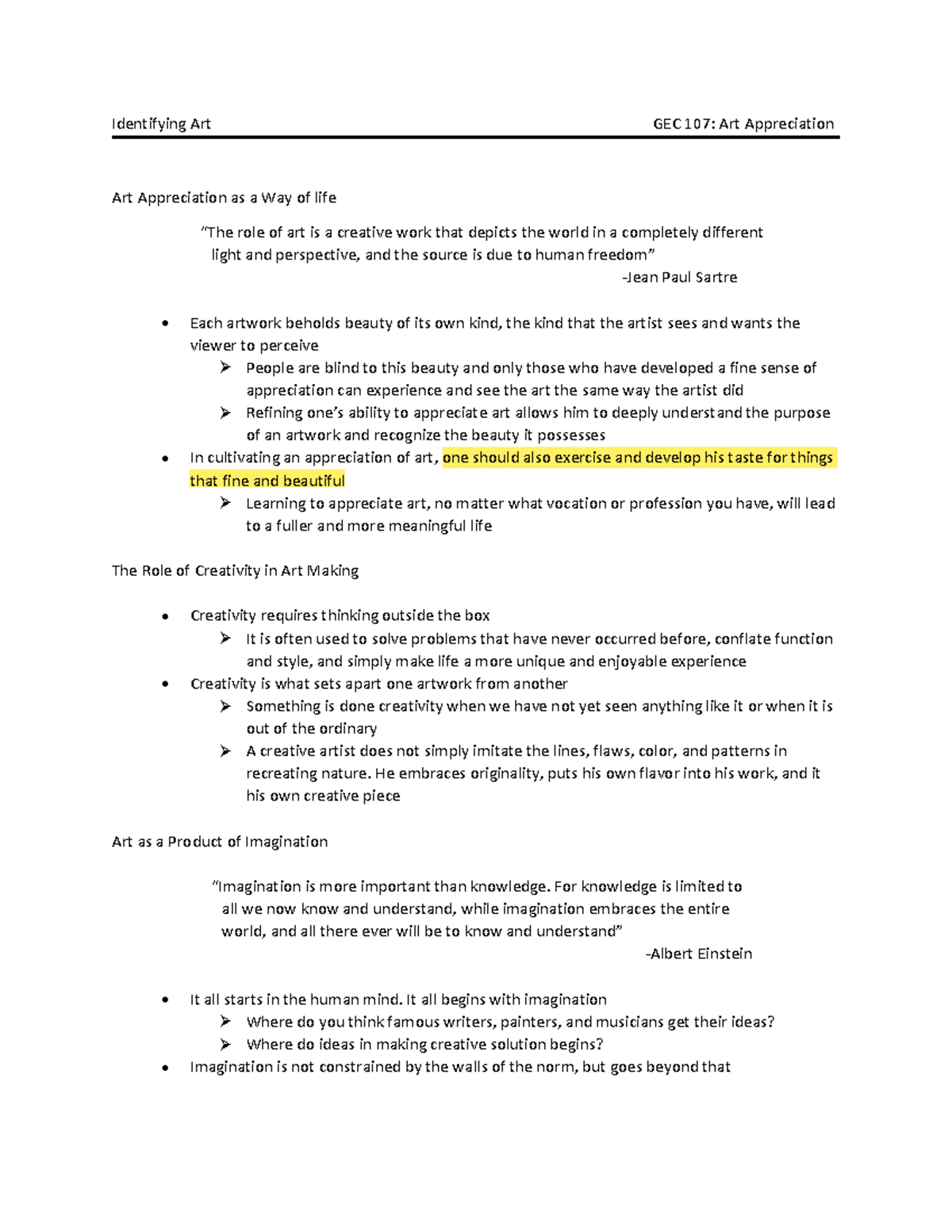 Week 1 handouts - Identifying Art GEC 107: Art Appreciation Art ...