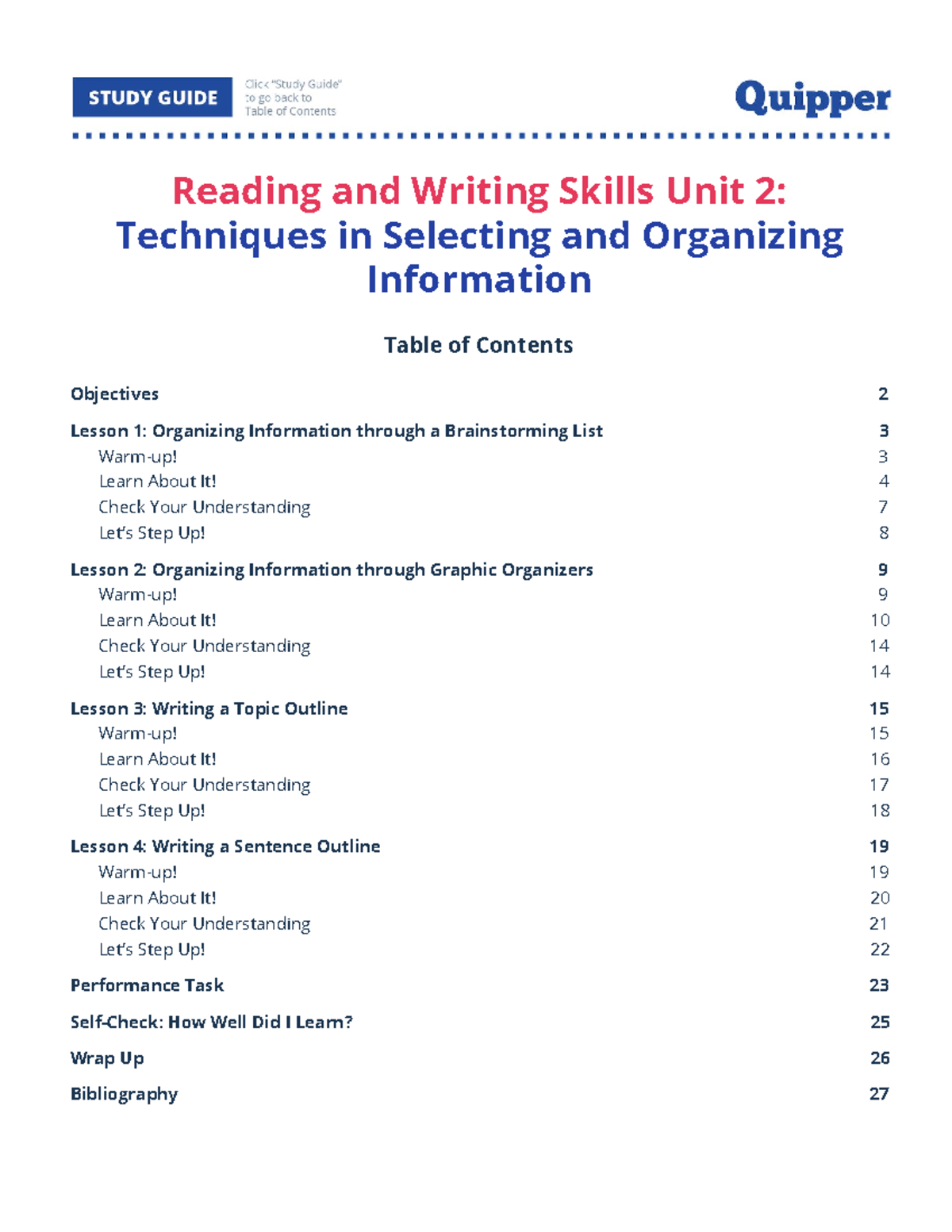 Document LESSON PLAN - Reading and Writing Skills Unit 2: Techniques in ...