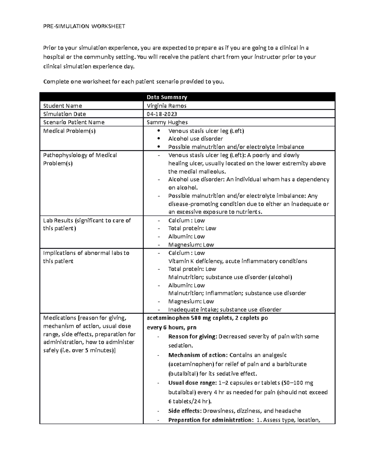 SIM #3 Sammy Hughes - N/A - Prior to your simulation experience, you ...