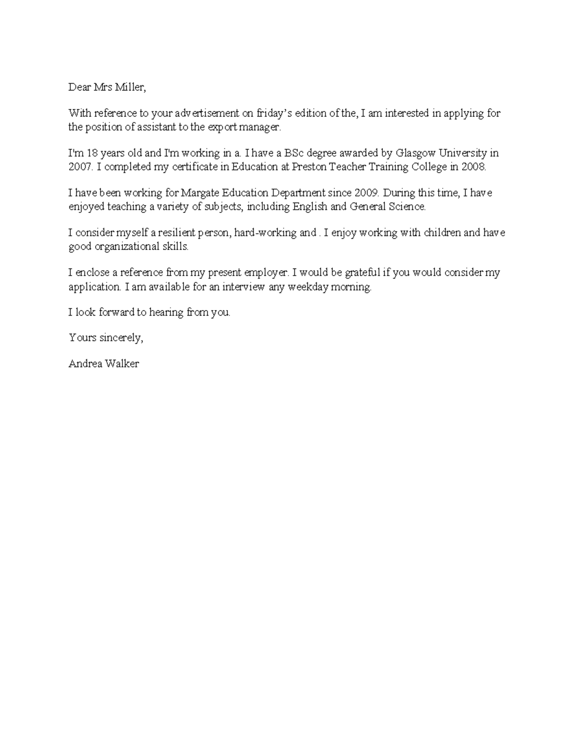 Document - asdgf - Dear Mrs Miller, With reference to your ...