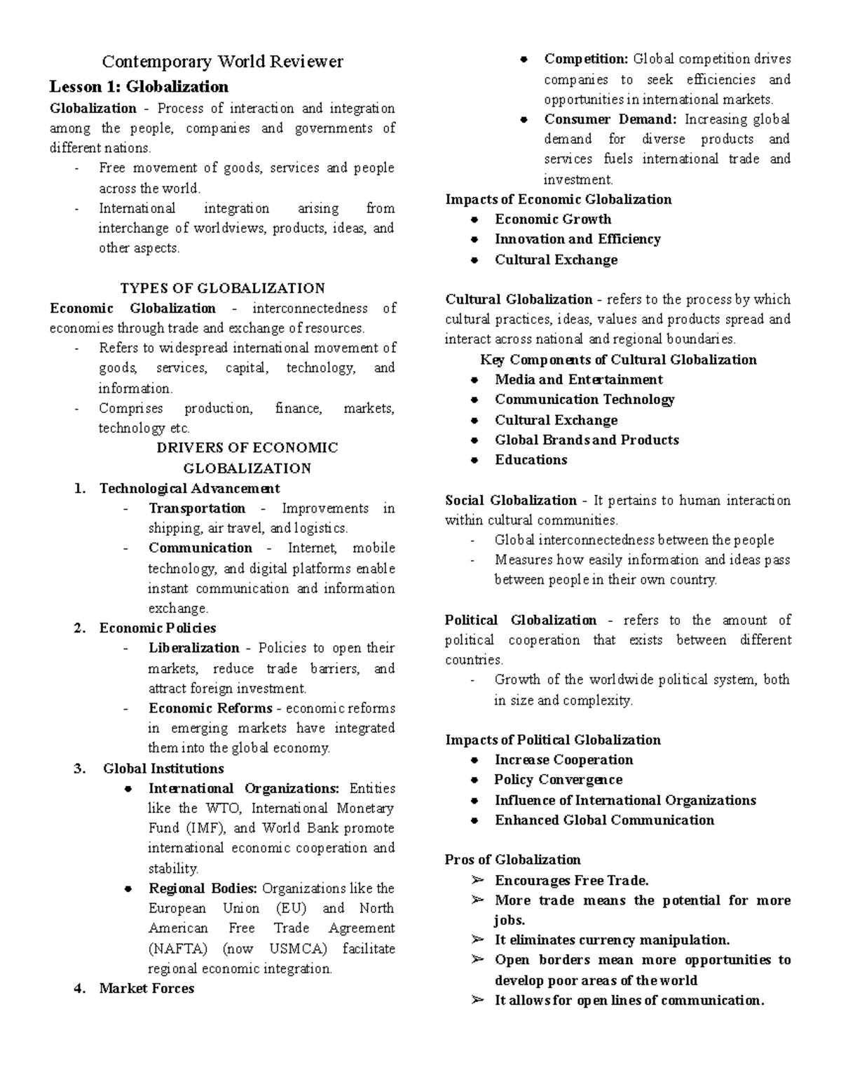 Contemporary World - Midterms Reviewer - Contemporary World Reviewer ...