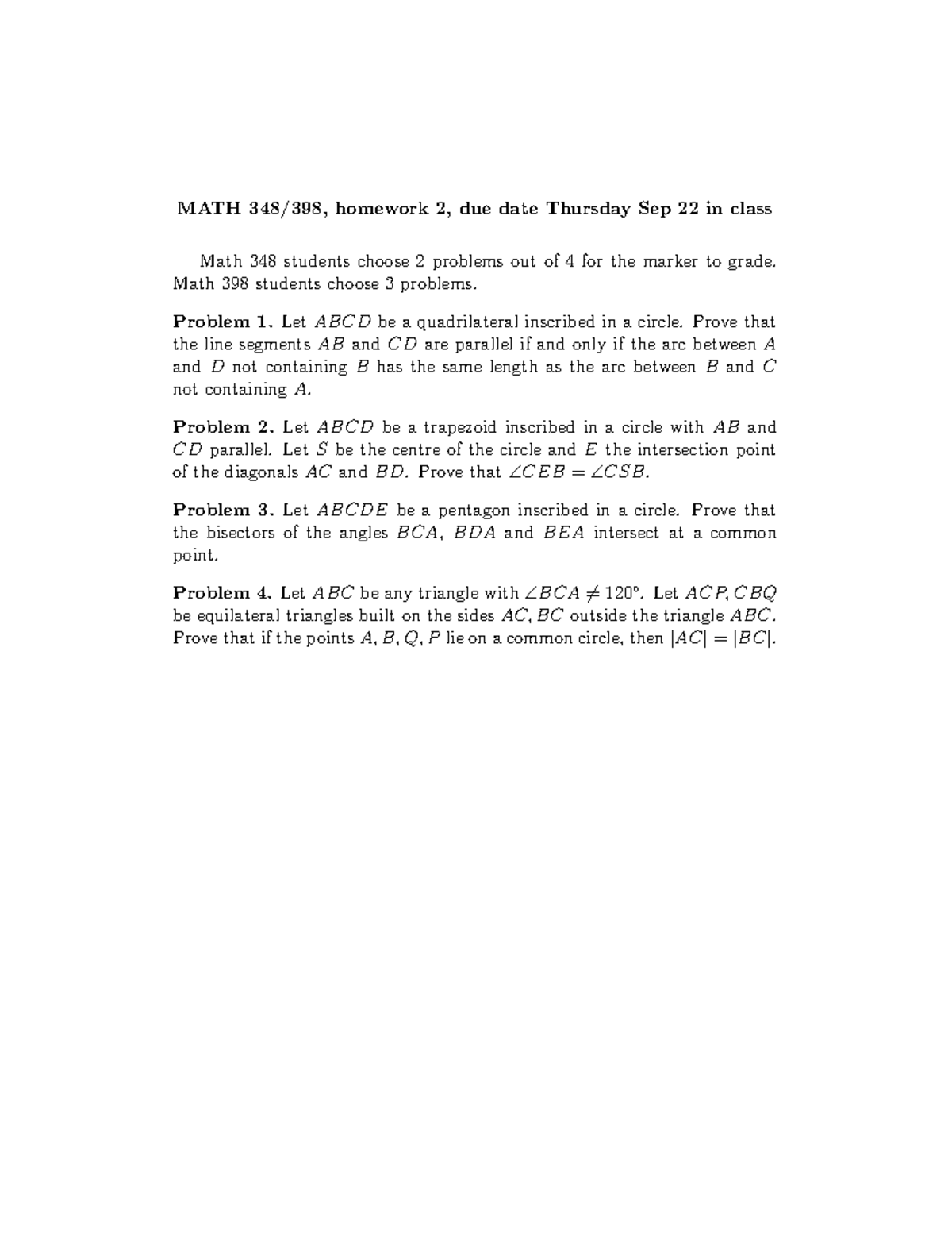 Geometry problem 2 2022 - MATH 348/398, homework 2, due date Thursday ...