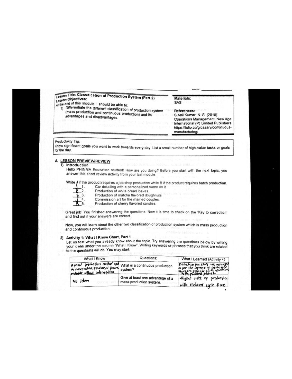 Classification of production - Financial Management - Studocu