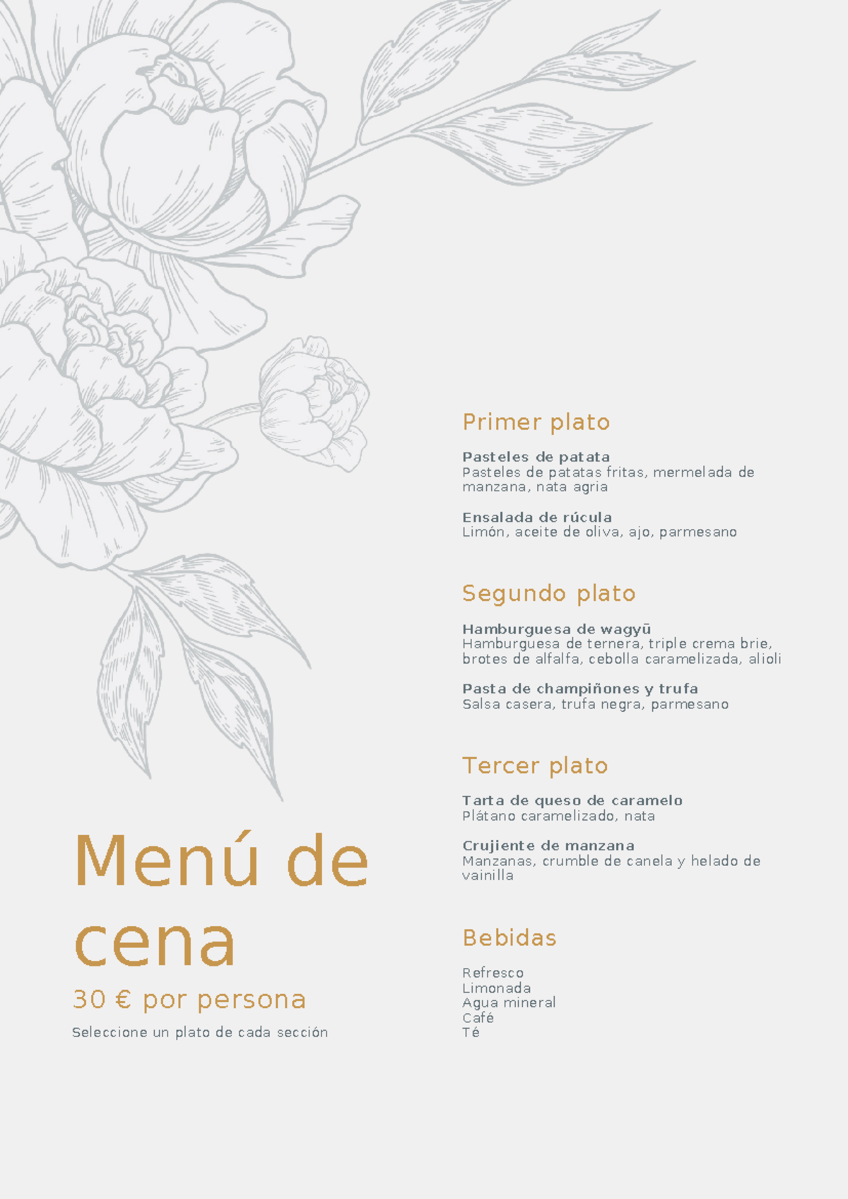 Menú de cena elegante - es un buen año social - Menú de cena 30 € por ...