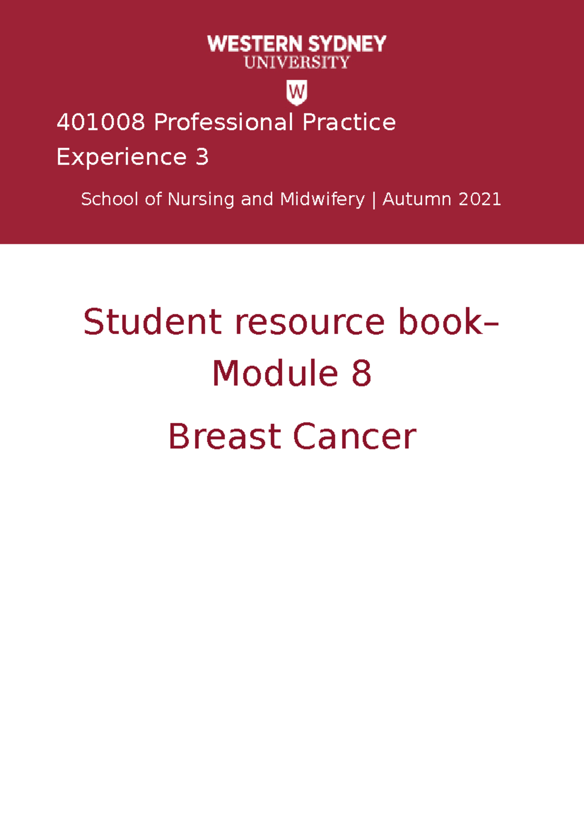 Student resource Booklet - Module 8 Breast Cancer - 401008 Professional ...
