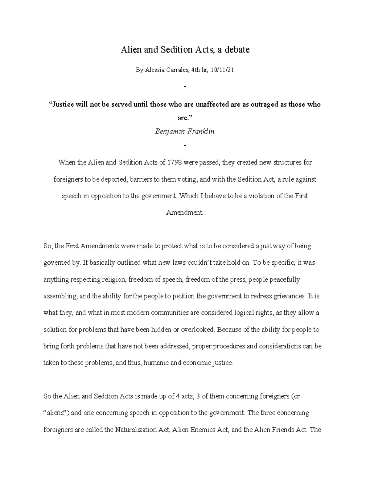 The Alien and Sedition Acts - Alien and Sedition Acts, a debate By ...