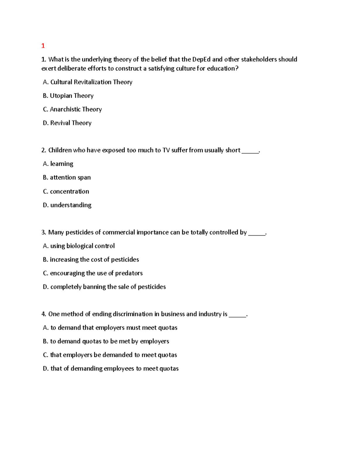 Gen ed 1 and 2 - LPT - 1 What is the underlying theory of the belief ...