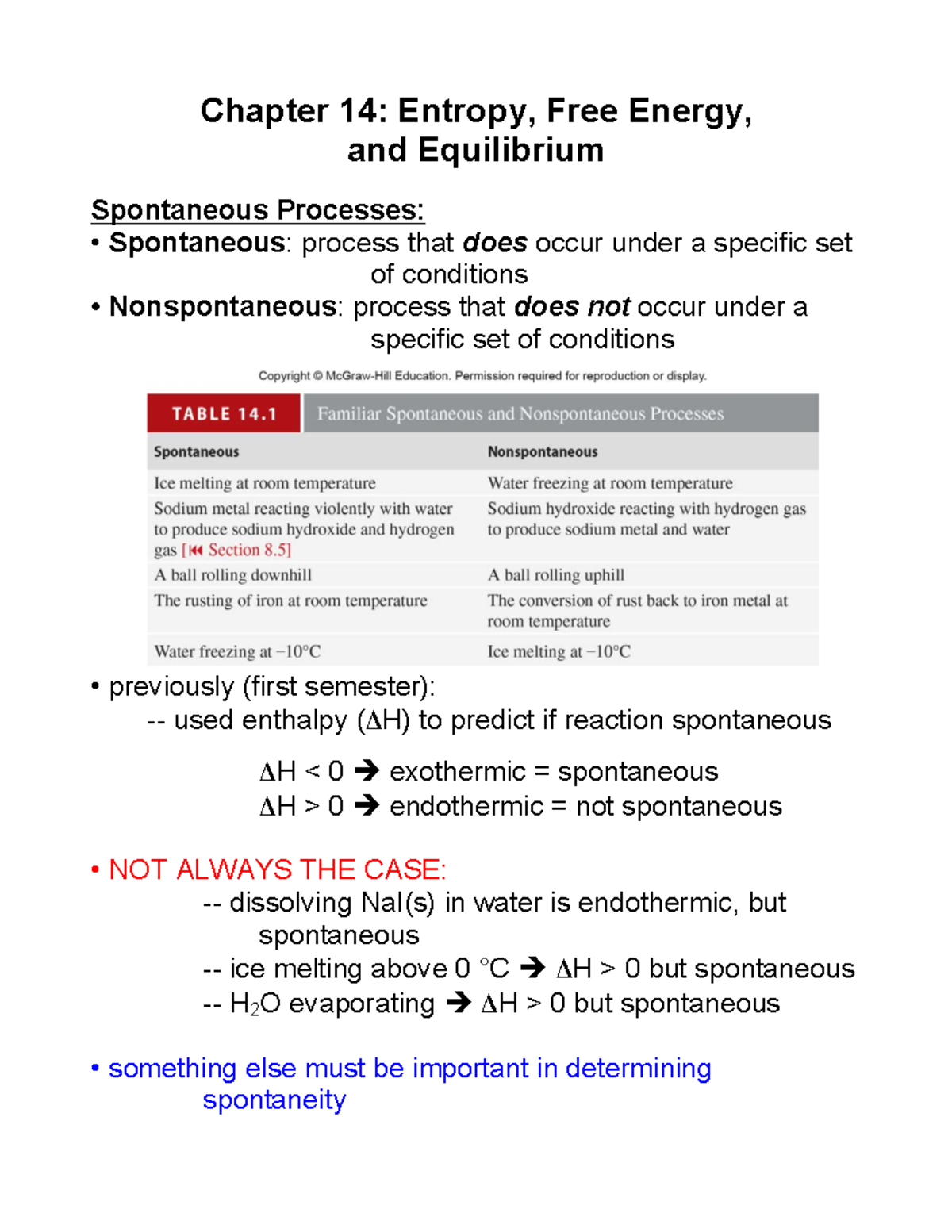 Chapter 14 Lecture Notes - Chapter 14: Entropy, Free Energy, and ...