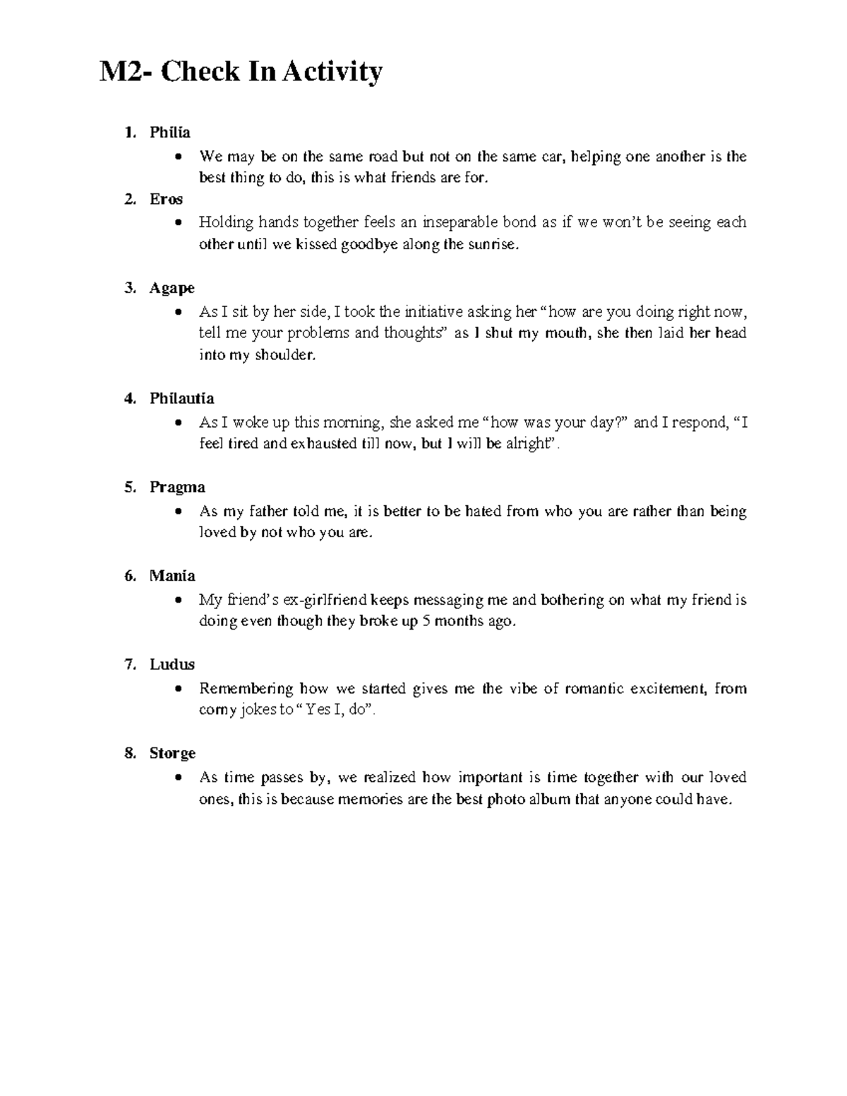 M2- Check In Activity - Philia - We may be on the same road but not on ...