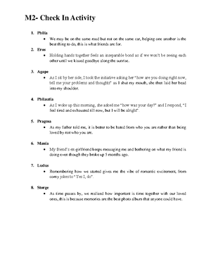 M2- Post-Task - M2- Post-Task.pdf - M2- Post-Task Activity: Let’s Do This! What's your love ...